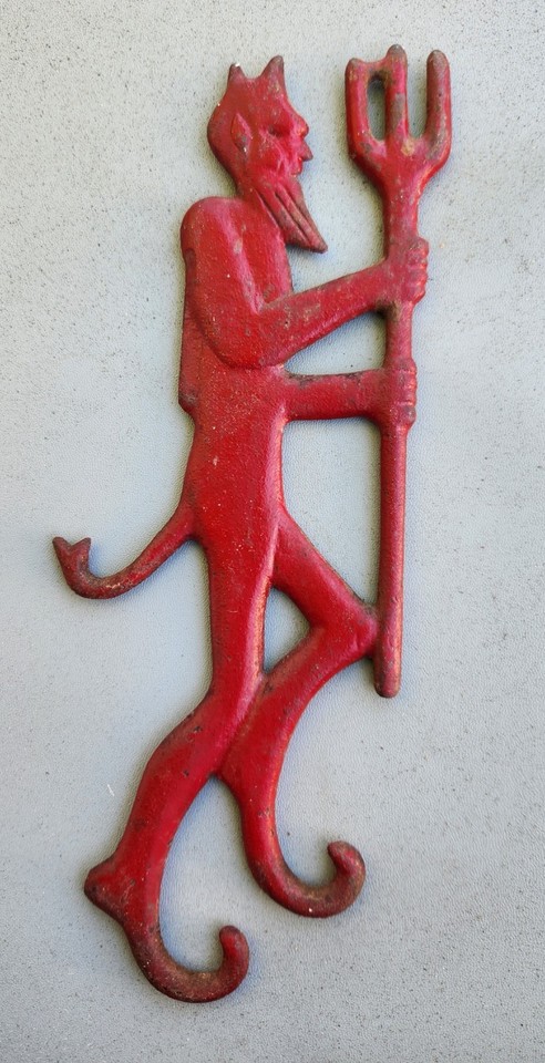 Vintage John Wright Cast Iron Devil Chimney Fireplace Damper Flue Pull ...