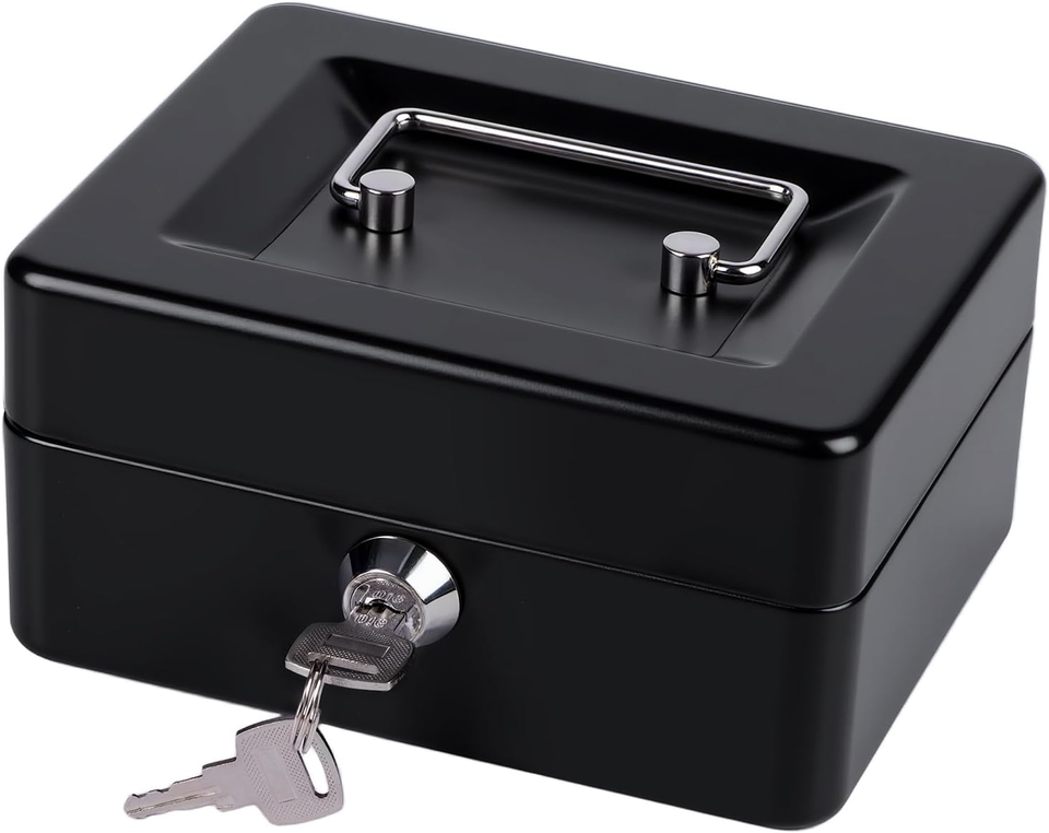 Small Cash Box with Money Tray and Lock, Metal Cash Lock Box with Key ...