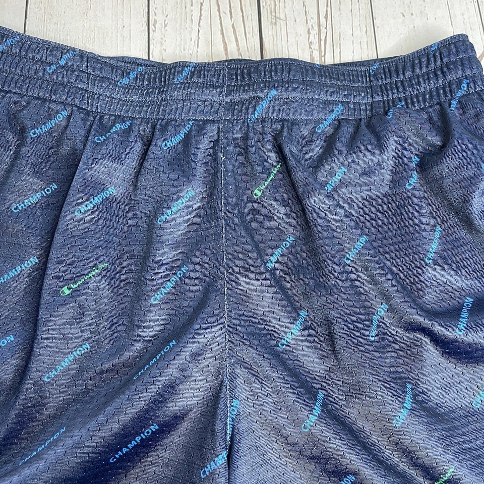 Champion Basketball Shorts Size Medium All Over Script Print AOP Navy ...