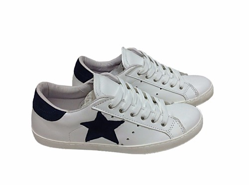 scarpe sneakers basse donna Via Condotti pelle bianco blu stella ...