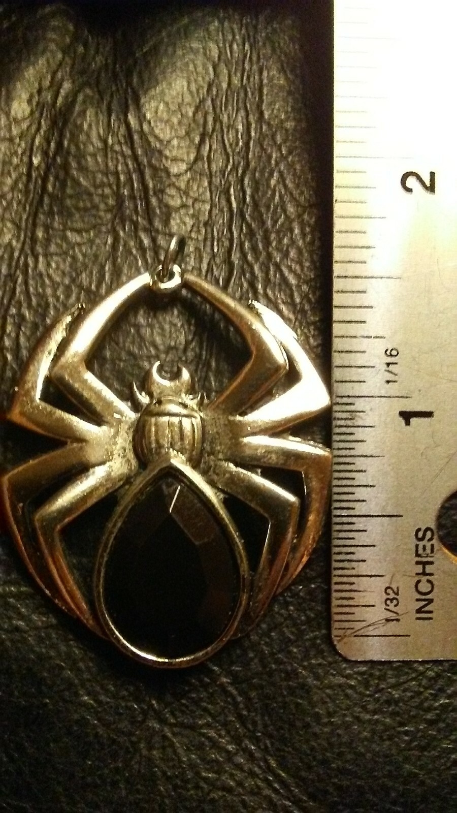 VINTAGE PEWTER ONYX BLACK WIDOW SPIDER PENDENT- GOTH- HEAVY METAL- PUNK ...