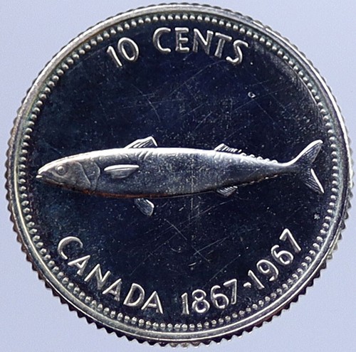 1967 CANADA 100th Anniversary MACKEREL FISH Vintage Silver 10 Cents ...