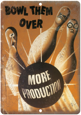 Bowl Over Them Vintage War Poster Art 12" x 9" Reproduction Metal Sign ...