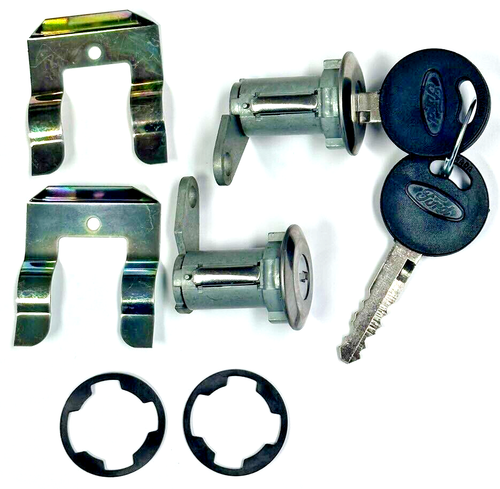 PAIR FORD DOOR LOCK KEYED CYLINDER W/2 OEM FORD OVAL LOGO HARD PLASTIC ...