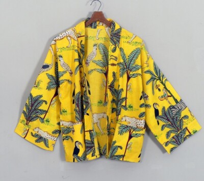 Indian Yellow Tiger Cotton Jacket Short Kimono Dress Women Jacket Short ...