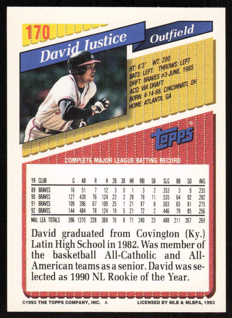 1993 Topps - Gold #170 David Justice for sale online | eBay