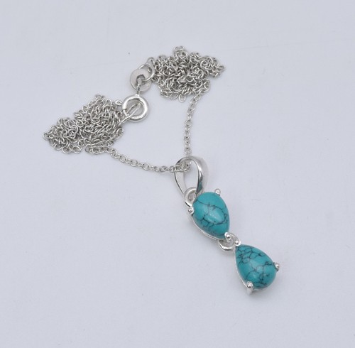 925 Solid Sterling Silver Blue Turquoise Chain Pendant-19.1 Inch | eBay