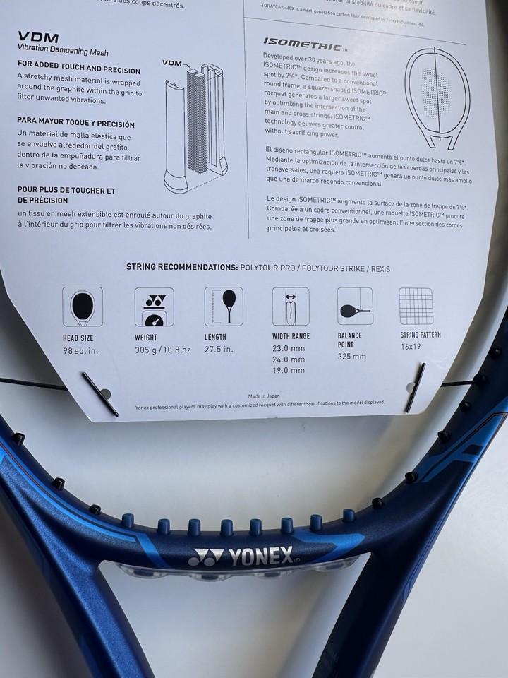 Brand New Yonex Ezone 98+ Plus 27.5 in. Tennis Racquet 4 1/8 Grip 6th ...