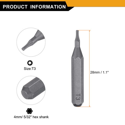 5pcs T3 Magnetic Torx Screwdriver Bit 5/32" Hex Shank 28mm Length S2 ...