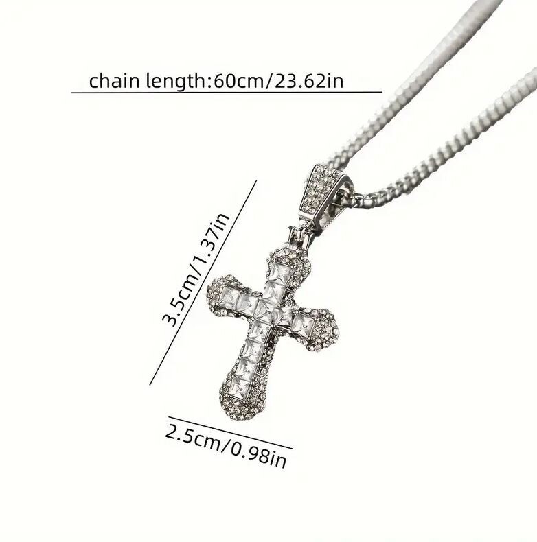 Iced Bling Silver Mini Cross Crucifix Stainless Steel Pendant 24" Chain ...