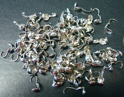 4mm Wt Gold plated open clam shell metal bead tips 100+pcs clasp ...