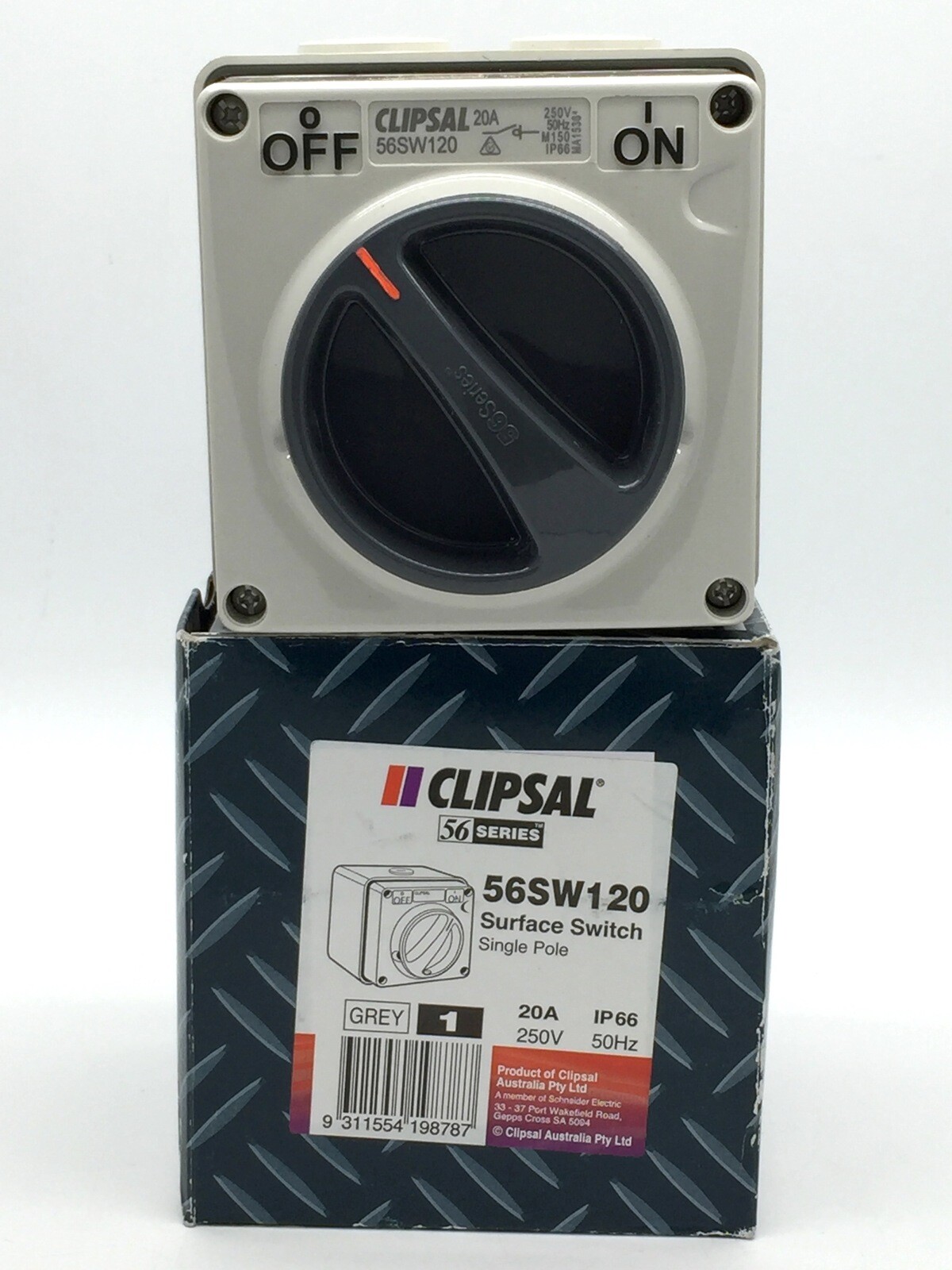 Clipsal 56SW120 Surface Switch 1 Gang 20A 250VAC IP66 50Hz Grey ON ...