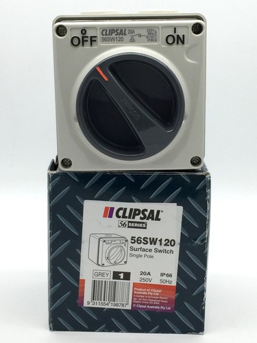 Clipsal 56SW120 Surface Switch 1 Gang 20A 250VAC IP66 50Hz Grey ON ...