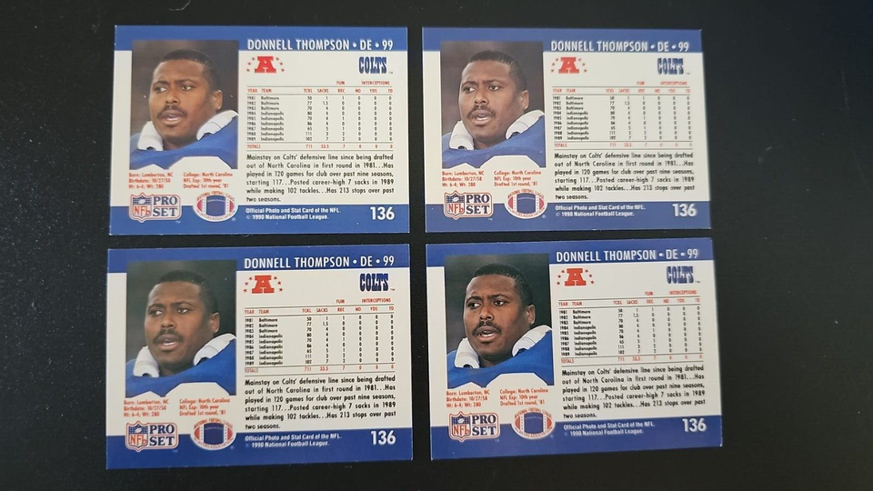 DONNELL THOMPSON football card lot (4) 1990 Pro Set #136 Indianapolis ...