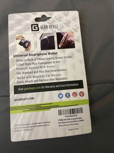 Gear Beast Universal Smartphone Wallet, Sticks To Back Of Phone, New ...