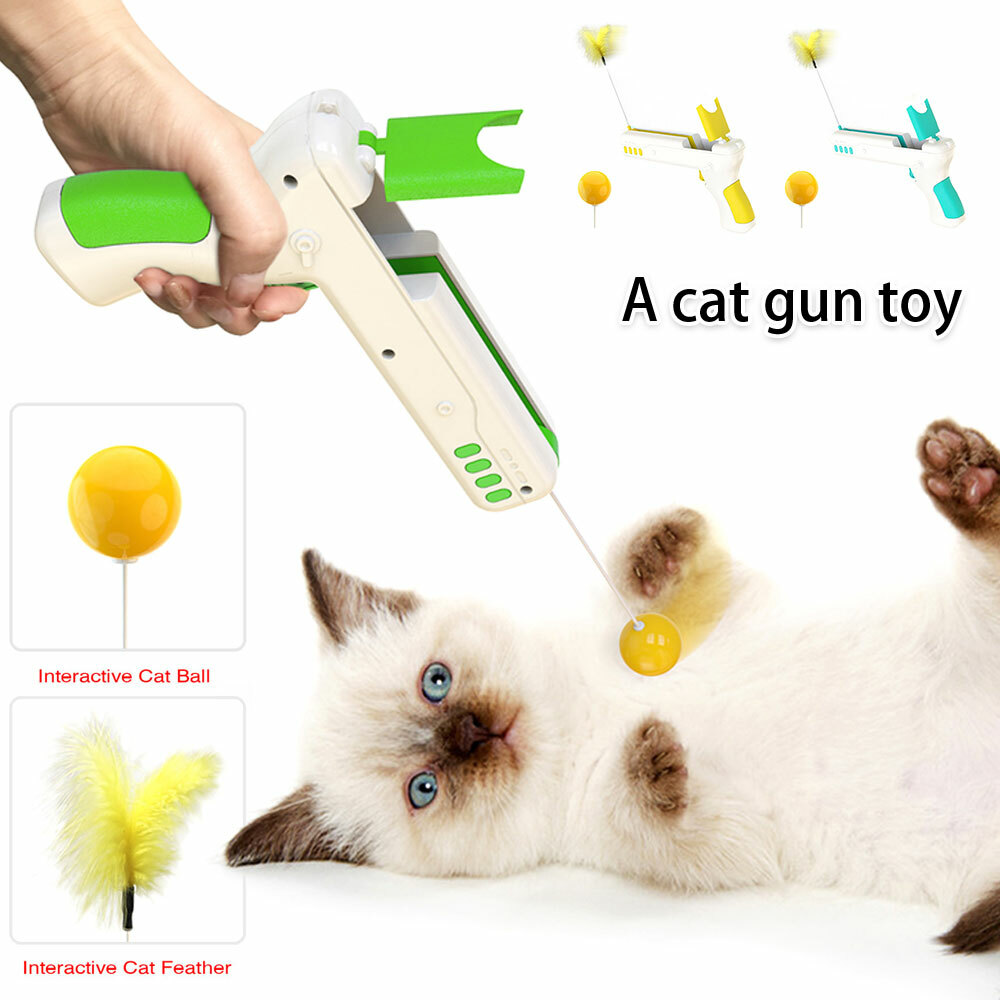 3X Interactive Kitten Toys Cat Gun Toy Play Funny Pet Cats Ball Feather ...