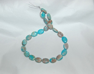 MEXICAN WHITEWATER BOULDER TURQUOISE 11-12 x 15-16MM OVAL BEADS - 14.5 ...