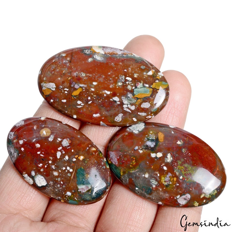 191.60 Ct/3 Pcs Natural Untreated Multi Color Bloodstone Jasper Oval ...