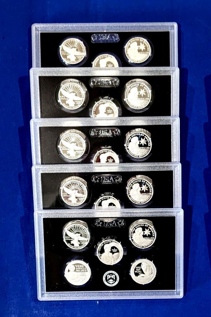2022 S Silver Quarter Proof Sets - 5 SET LOT- 25 COINS- 90% Silver-NO ...