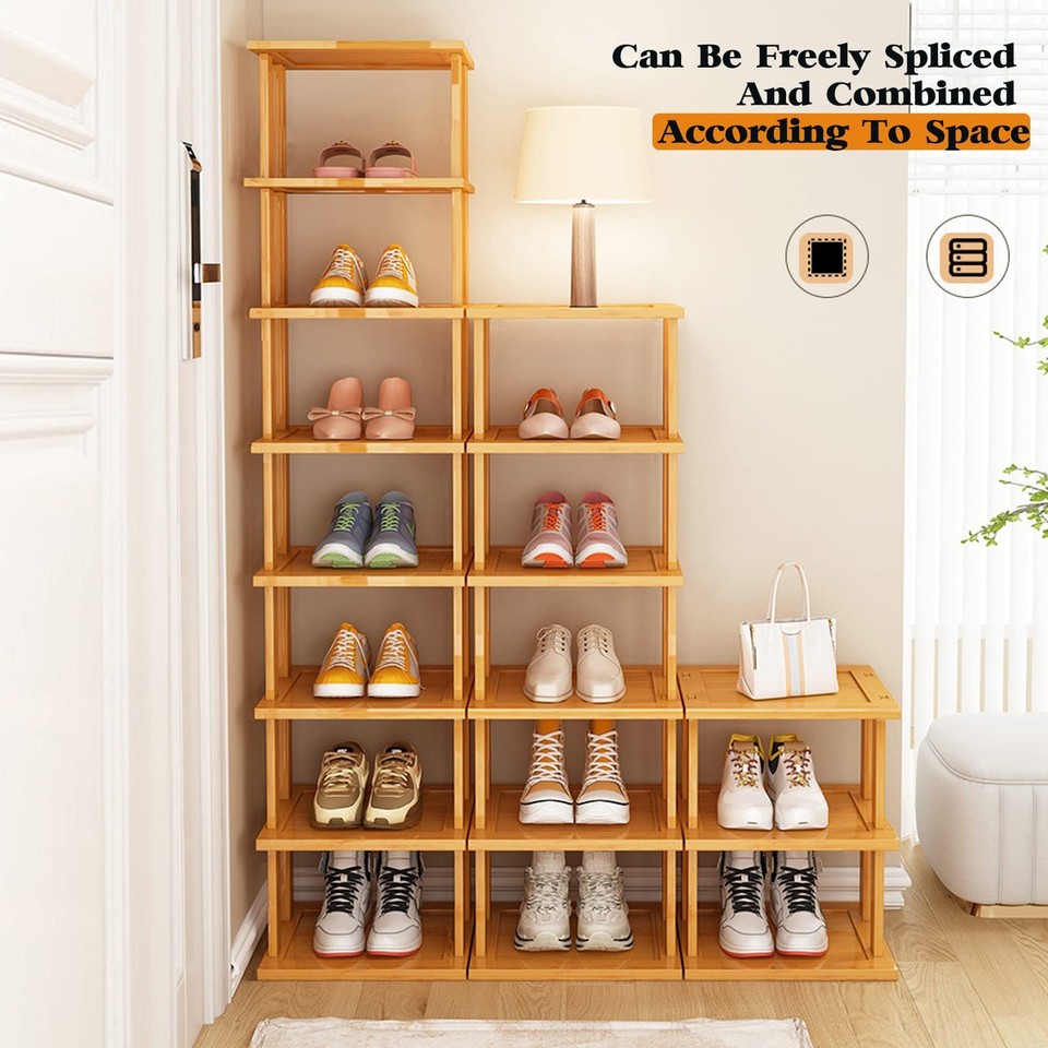 Bamboo Shoe Rack 17 Tier- Vertical Shoe Rack for Small Spaces, Tall ...