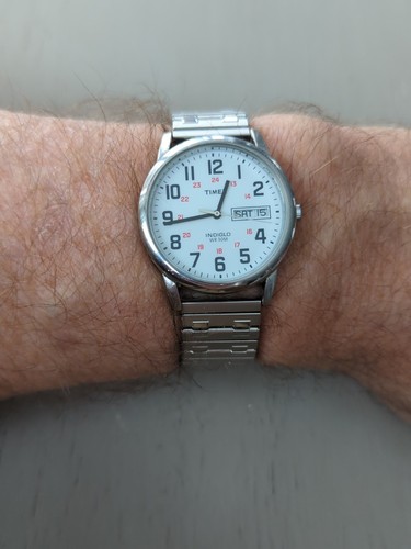 Timex White Face Water Resistant Stainless Steel Band No Indigo Running ...