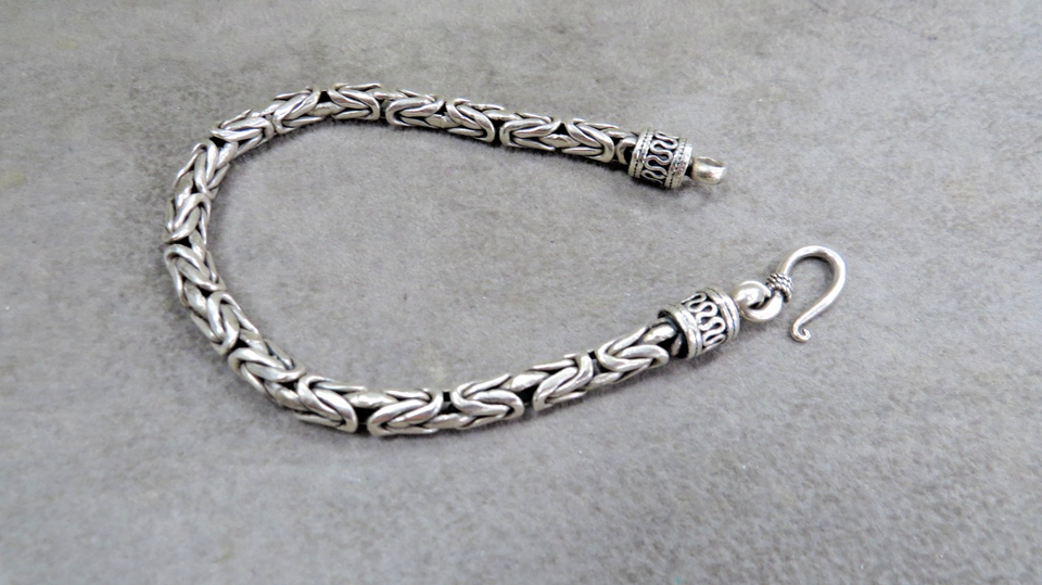 VTG 925 Sterling Silver Round Byzantine 5mm Link Chain 8" Bracelet 29 ...