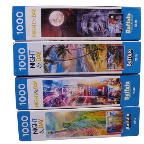 Lot of 4 1000 Piece Buffalo Night & Day Jigsaw Puzzles All With Posters ...