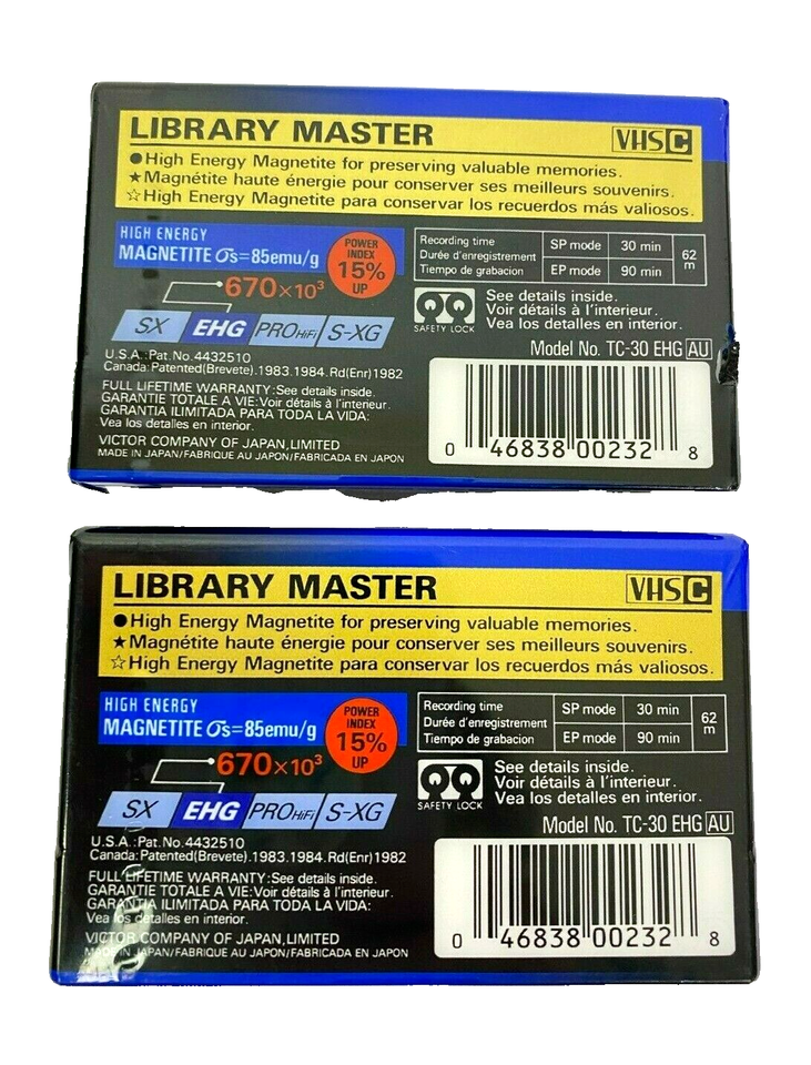 JVS EHG 30 Compact VHS Tape High Energy Magnetite Lot/2 Sealed 90 min ...