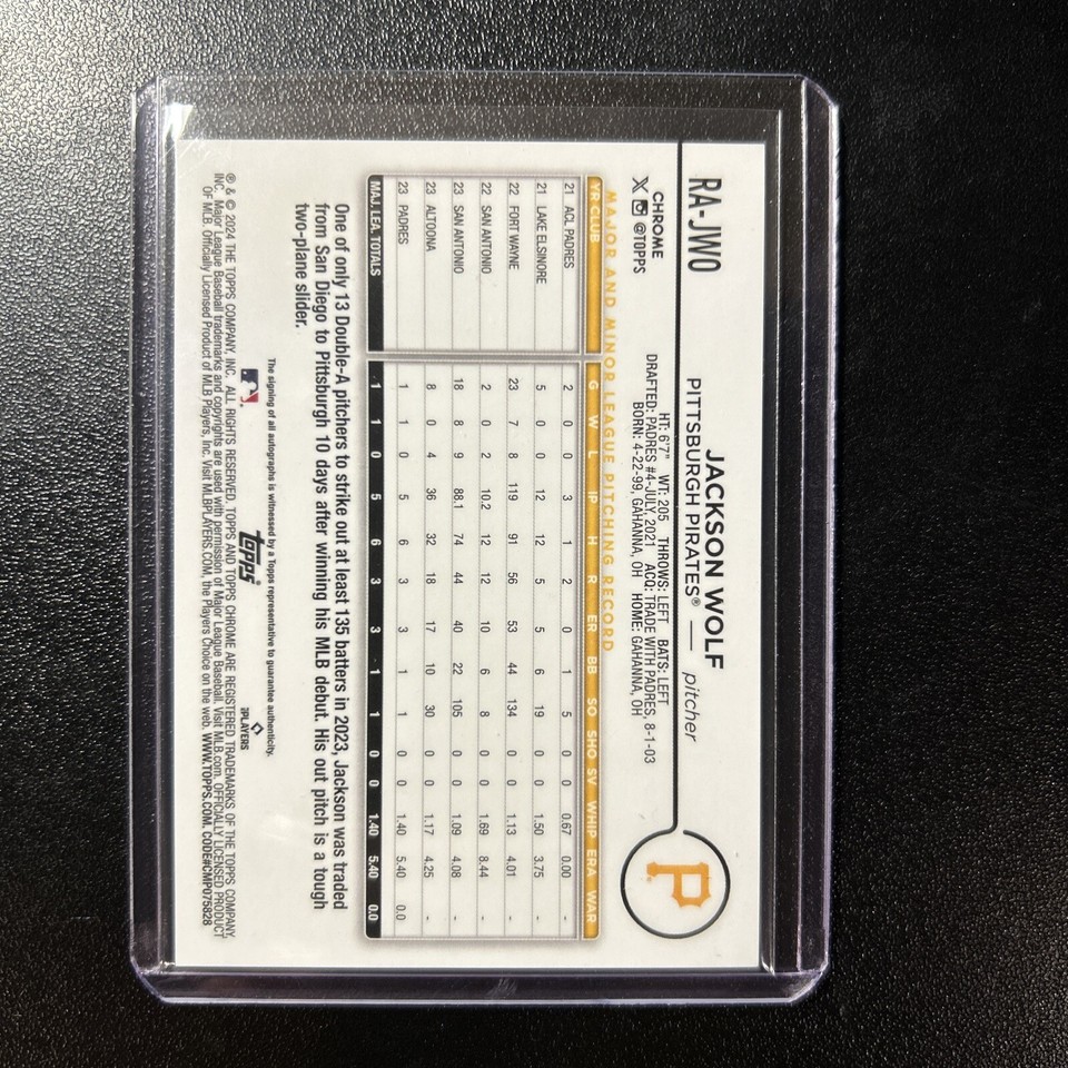 2024 Topps Chrome - Rookie Autographs #RA-JWO Jackson Wolf (AU, RC) | eBay