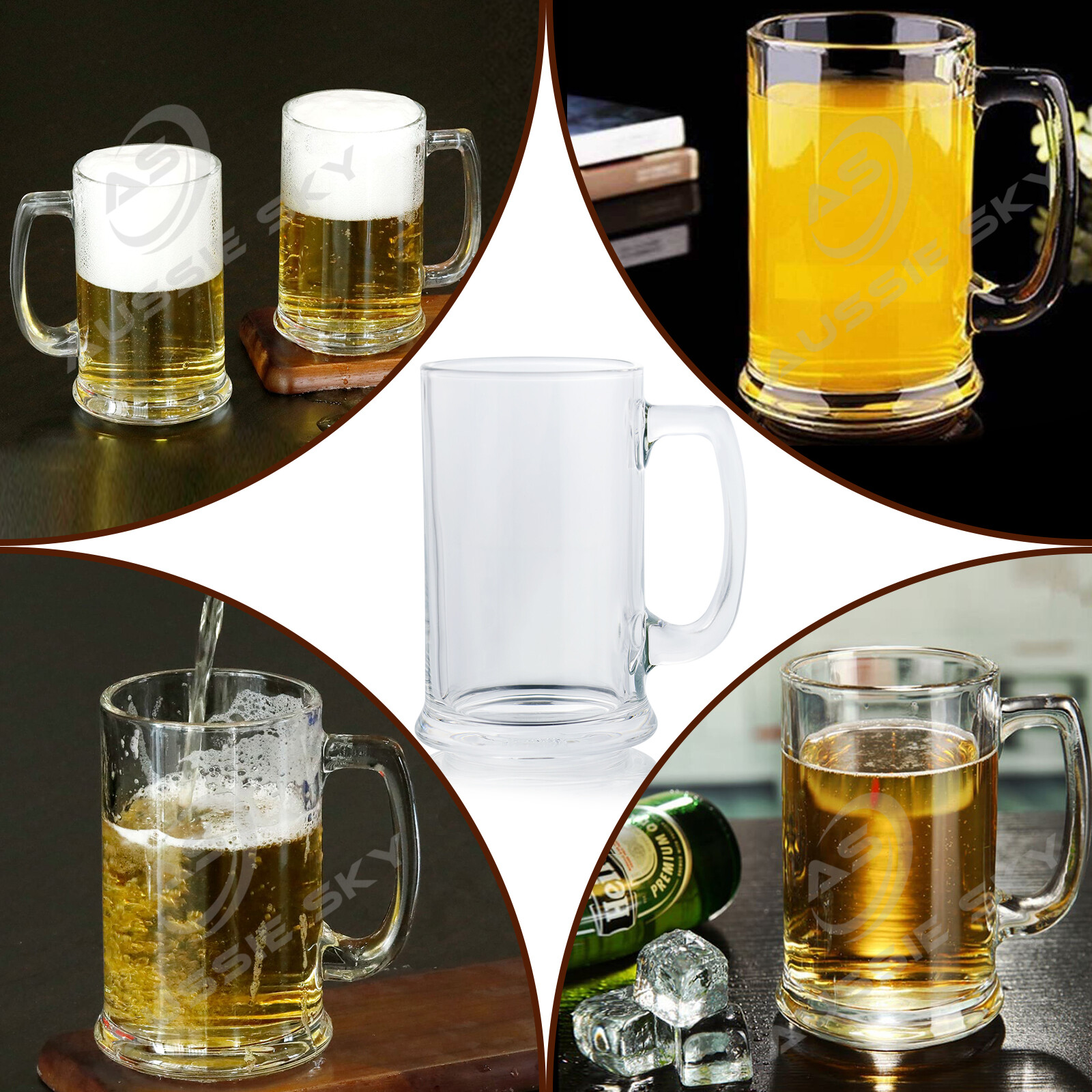 2/6Pcs Glass Beer Mugs Heavy Large Thick Beer Glass Steins For Hot Cold ...