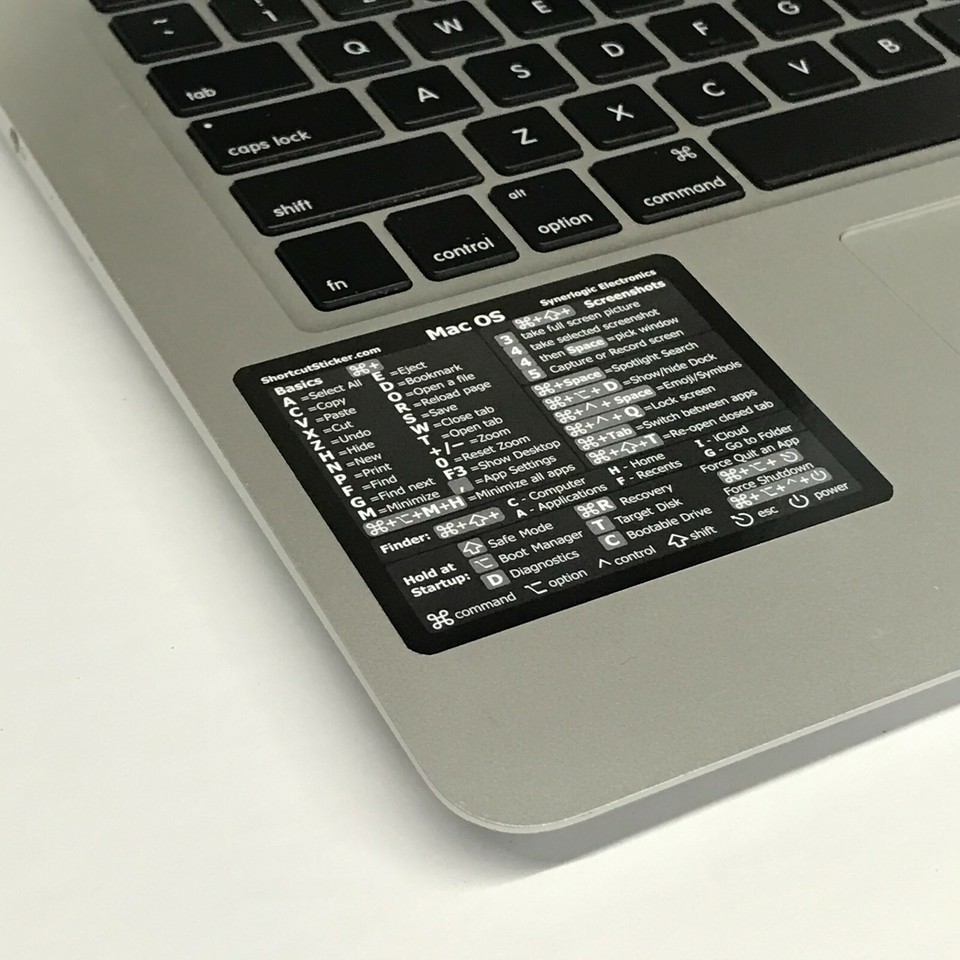 SYNERLOGIC Mac OS Reference Keyboard Shortcut Guide Black Glossy Vinyl ...