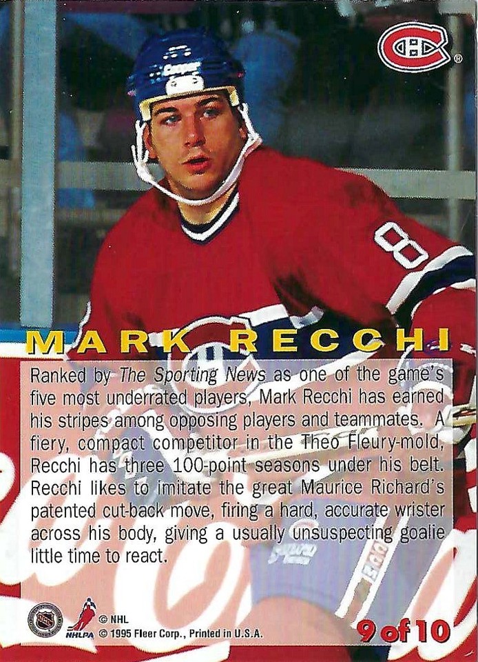 1995 Fleer Headliner Mark Recchi -Montreal Canadiens | eBay