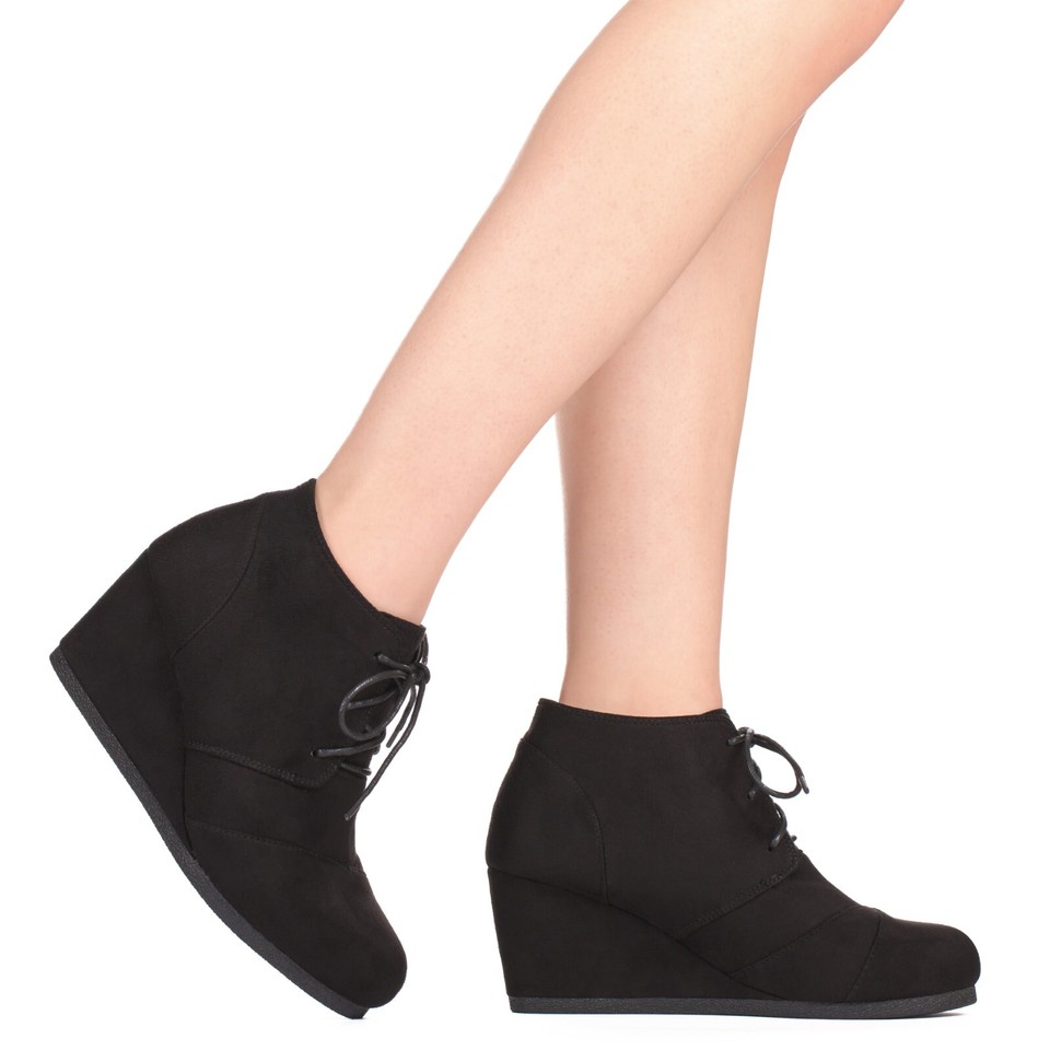 Women's Ankle Boots Wedge Heel Booties Lace Up Low Wedge Heel Booties ...