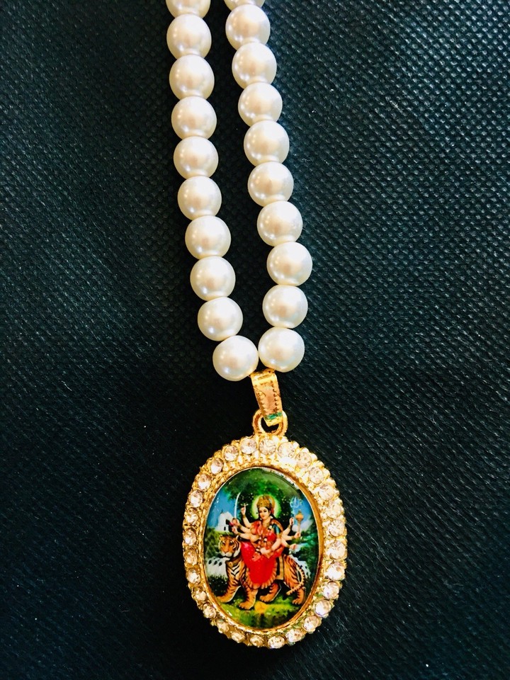 DURGA MAA Pendant - Locket With 108+1 Pearl Necklace Hindu Religious ...