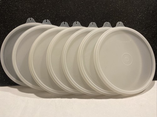 (7) Tupperware Replacement Lids C Tab #227 6-1/2” Clear Round Made In ...