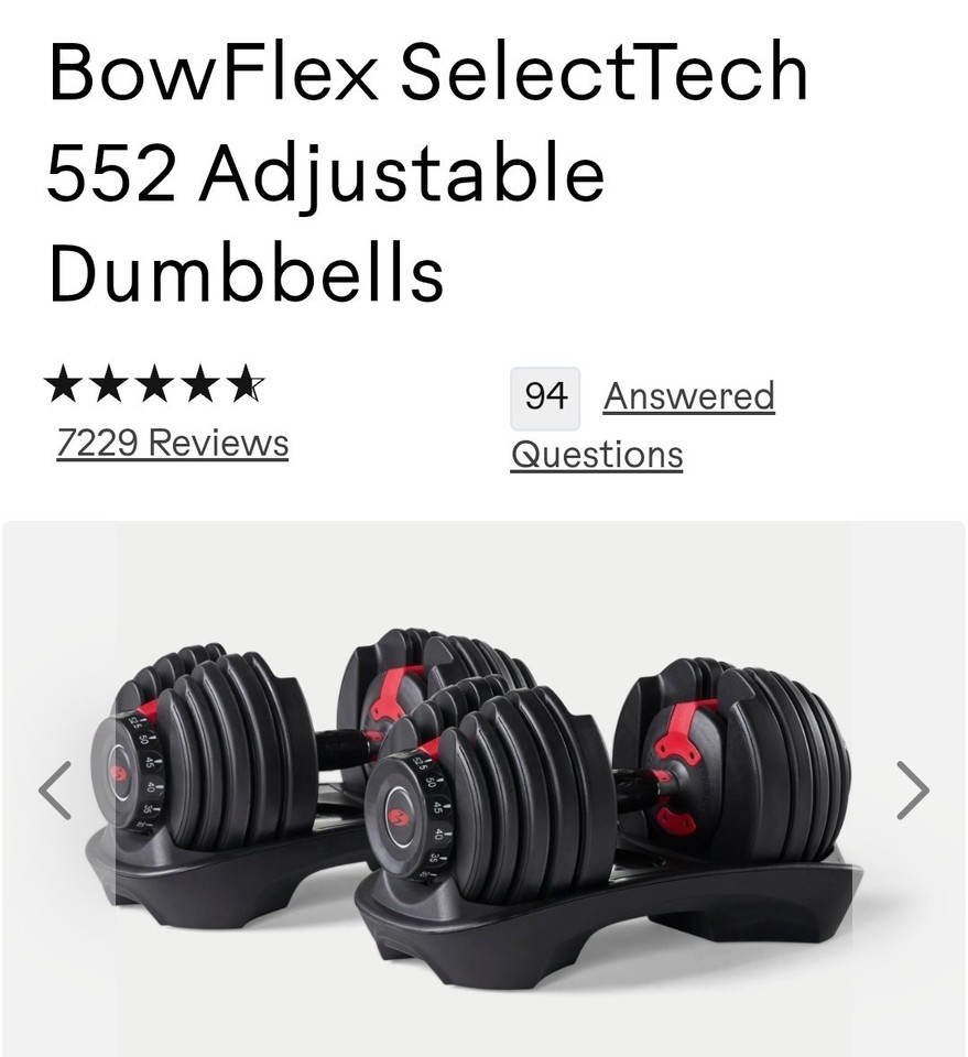 Bowflex SelectTech 552 Adjustable Dumbbells - Black (Set of 2 ...