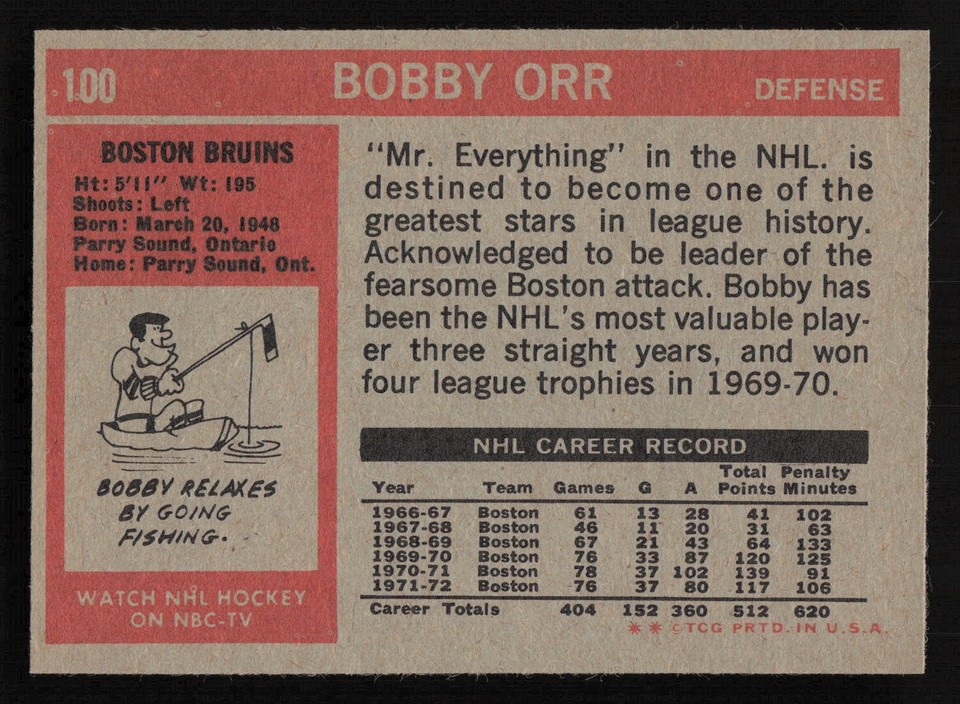 1972-73 Topps #100 Bobby Orr Card TCCCX | eBay