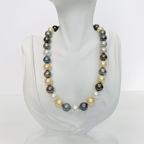 White & Golden South Sea Pearls, Tahitian Pearls Mix Necklace 11-14mm ...
