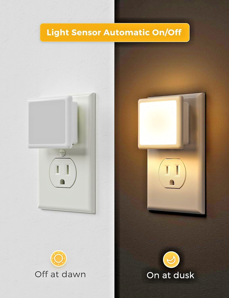 2 X Plug in LED Night Light 3000K Soft White .3W Bright Auto Dusk to ...