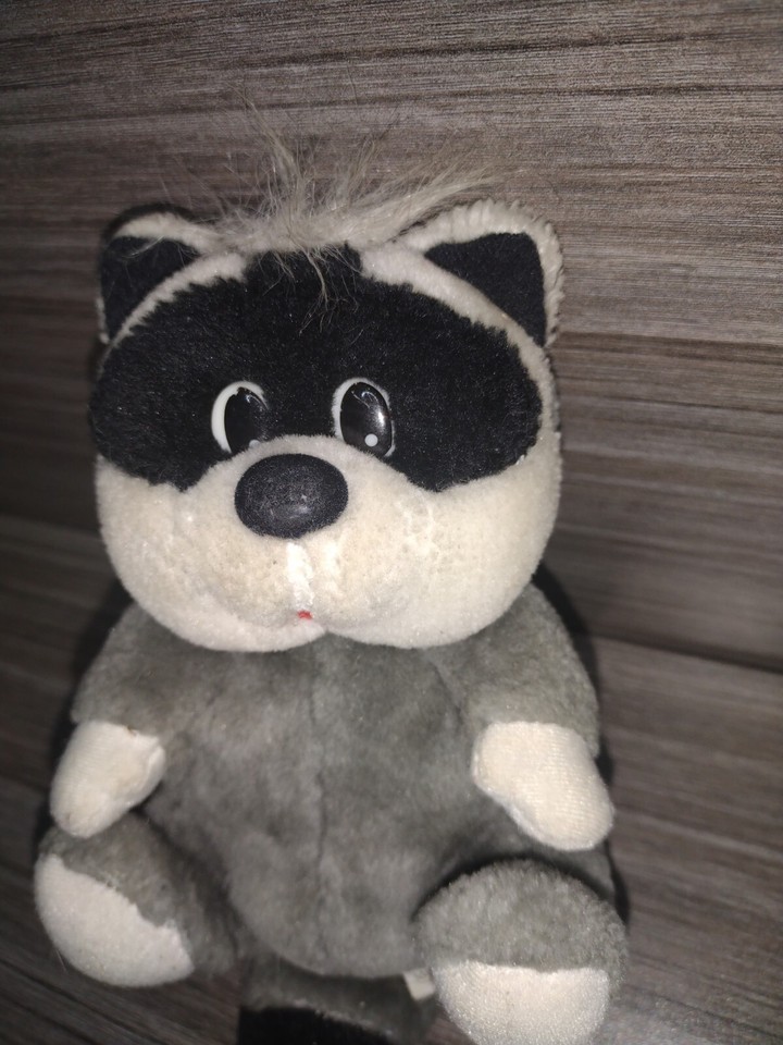 Vintage 1995 Fable Toy Gray Black & White Raccoon Stuffed Animal Plush ...