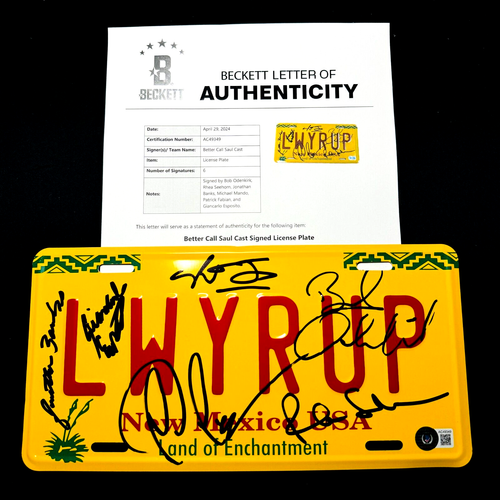 BETTER CALL SAUL SIGNED LICENSE PLATE "LWYUP" BY 6 CAST BOB ODENKIRK ...