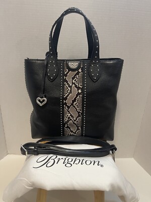 BRIGHTON PRETTY TOUGH JOHNNY TALL Tote Bag Black SNAKESKIN Leather MSRP ...