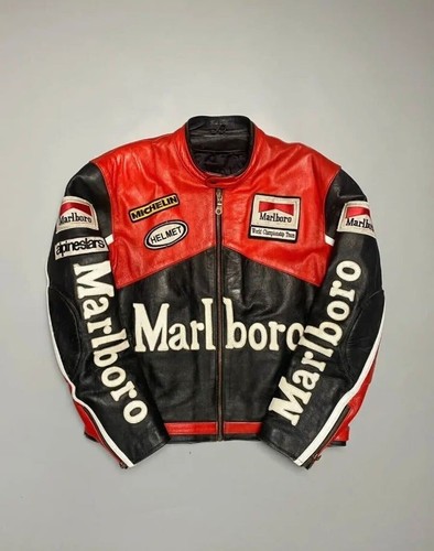 Men's Rare Motorcycle Biker Vintage Marlboro Racing Leather Motorcycle ...