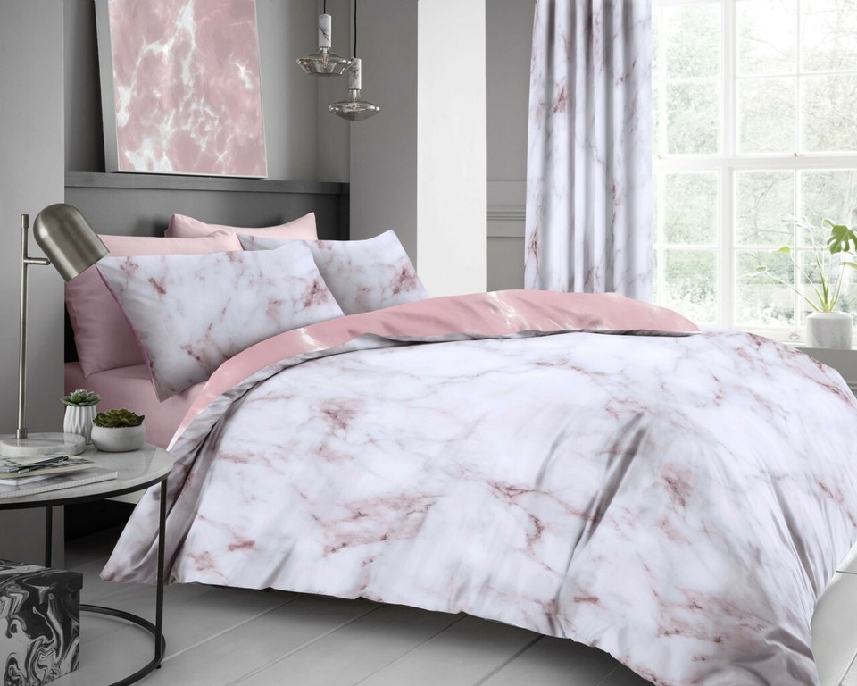 Marble Effect Reversible Polycotton Duvet Quilt Cover & Pillowcase ...