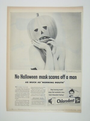 Vintage 1950 Chlorodent Toothpaste Advertisement Print Pumpkin Jack o ...