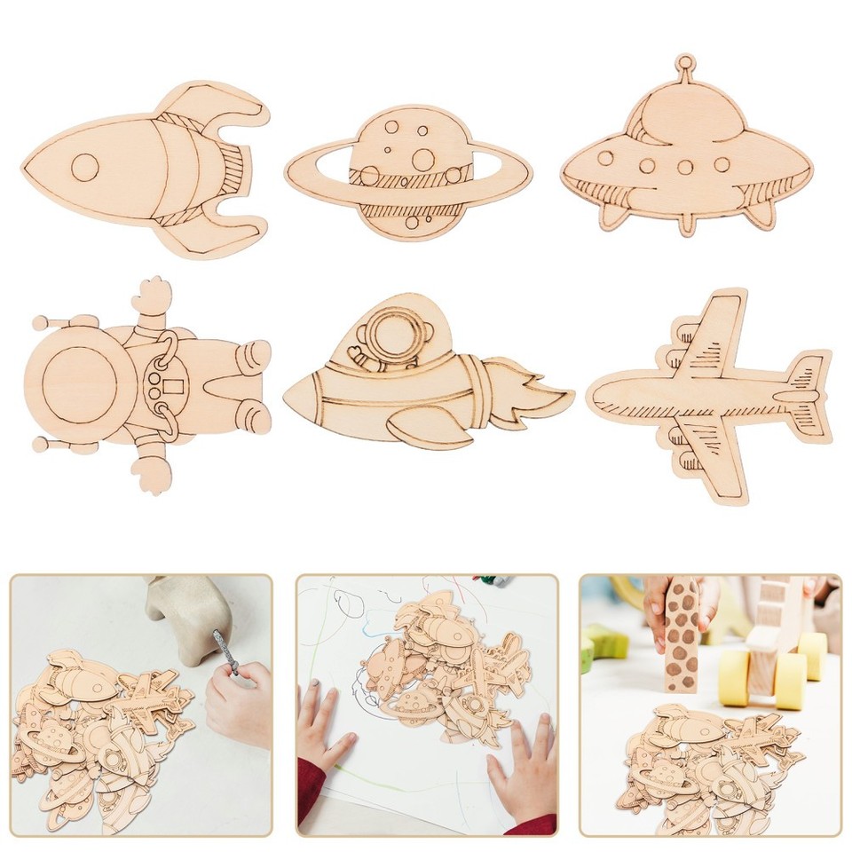 24 Pcs Diy Wooden Space Cutouts Christmas Crafts Astronaut Painting ...