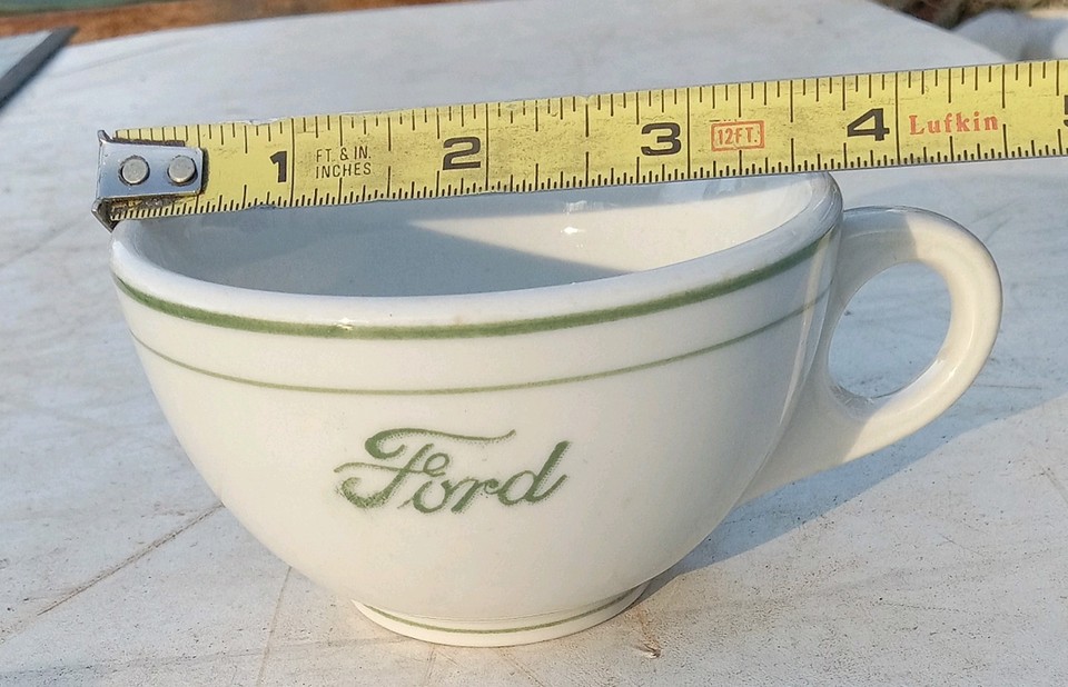 Ford Motor Company Sterling China Coffee Cup Green Double Line Cursive ...