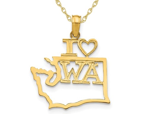 14K Yellow Gold Washington State Charm Pendant with Chain | eBay