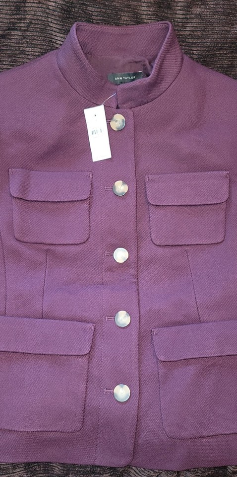 ** Ann Taylor sz 6 Mock Neck Patch Pocket Military Jacket in Plum Rose ...
