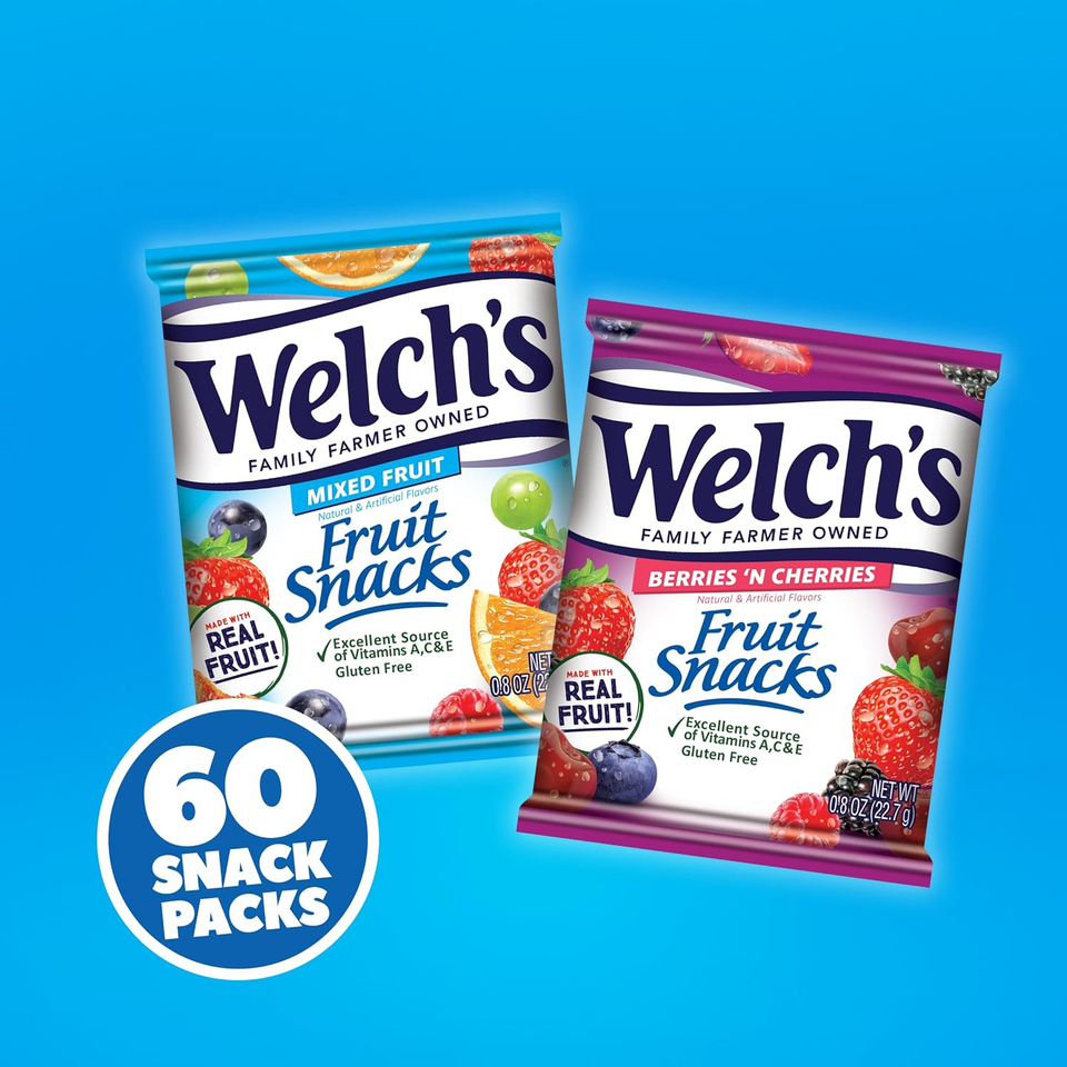 Juicy Fruit Snacks,pack of 60 Mixed Fruit & Berries 'N Cherries Variety ...